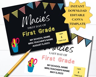 Printable, Editable First and Last Day of School Sign, PDF School ...