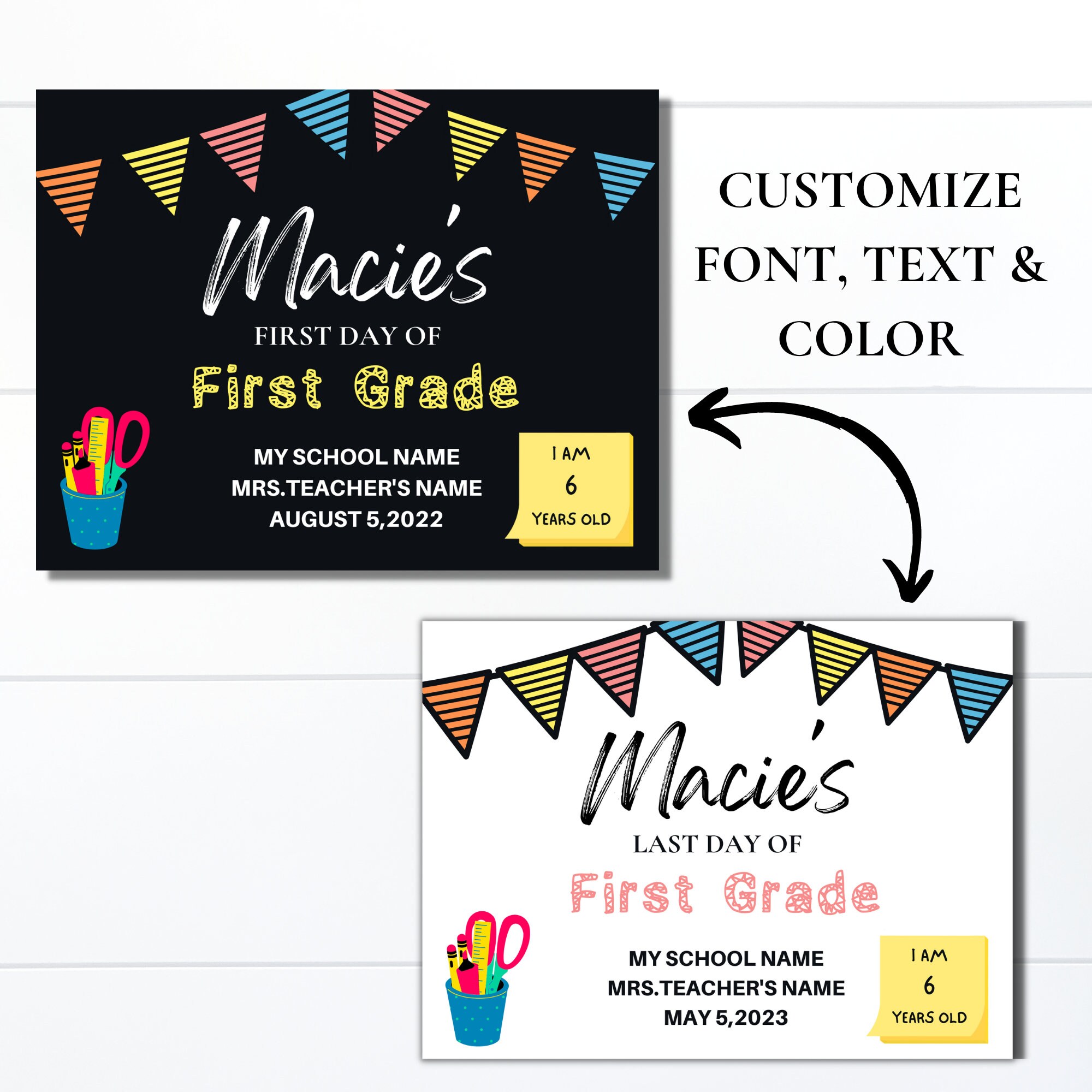 Printable, Editable First and Last Day of School Sign, PDF School ...