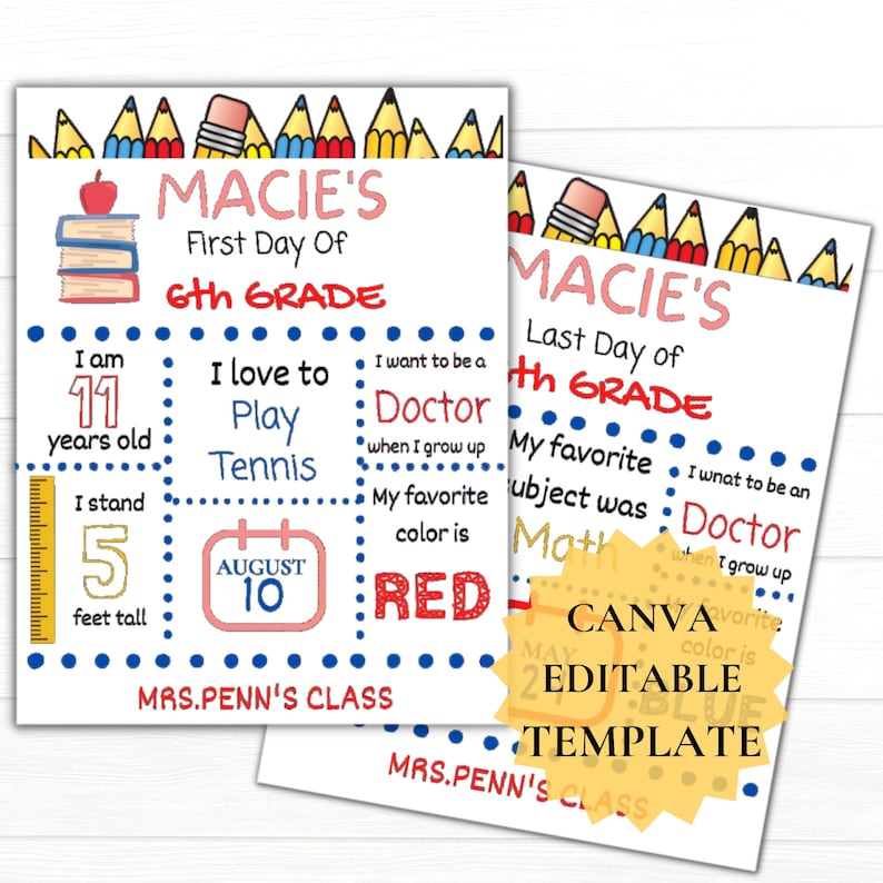 Printable, Editable First and Last Day of School Sign, PDF School ...