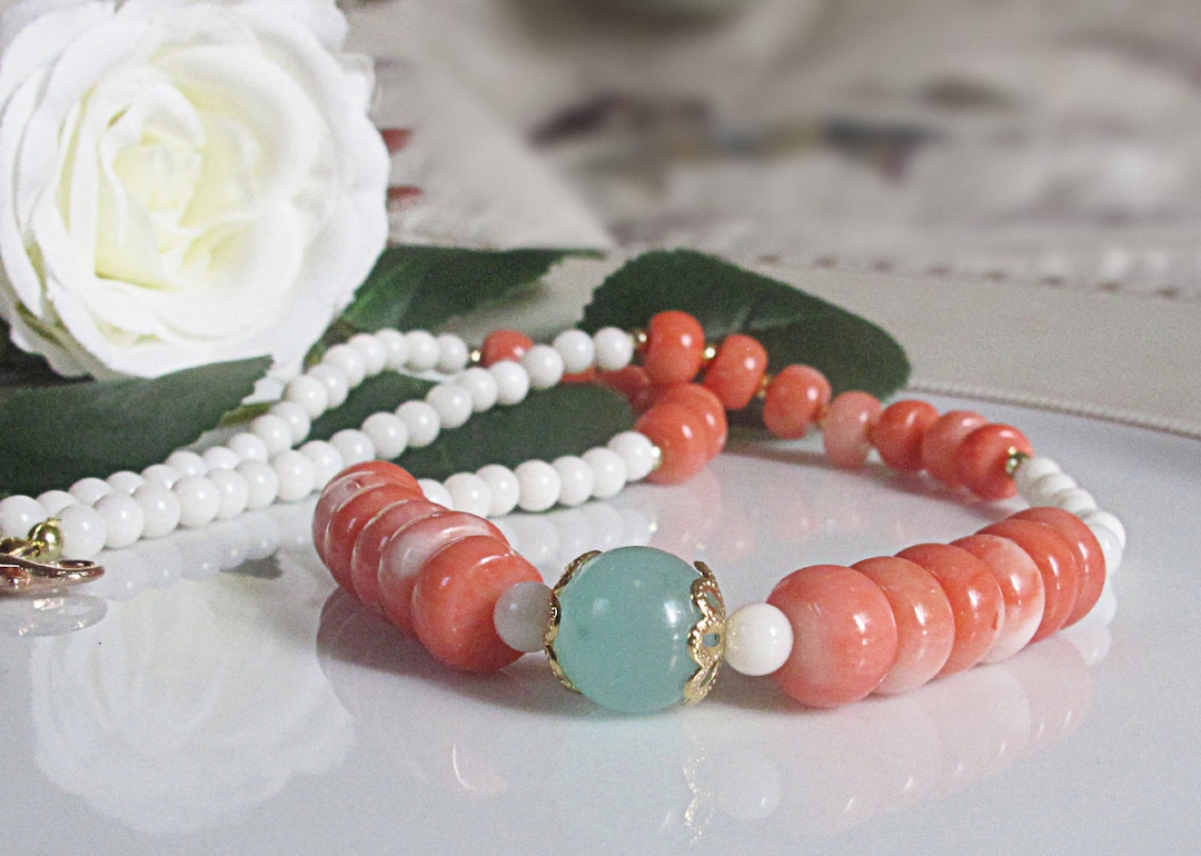 Collier en Corail rose authentique. Collier fantaisie couleur rose ...