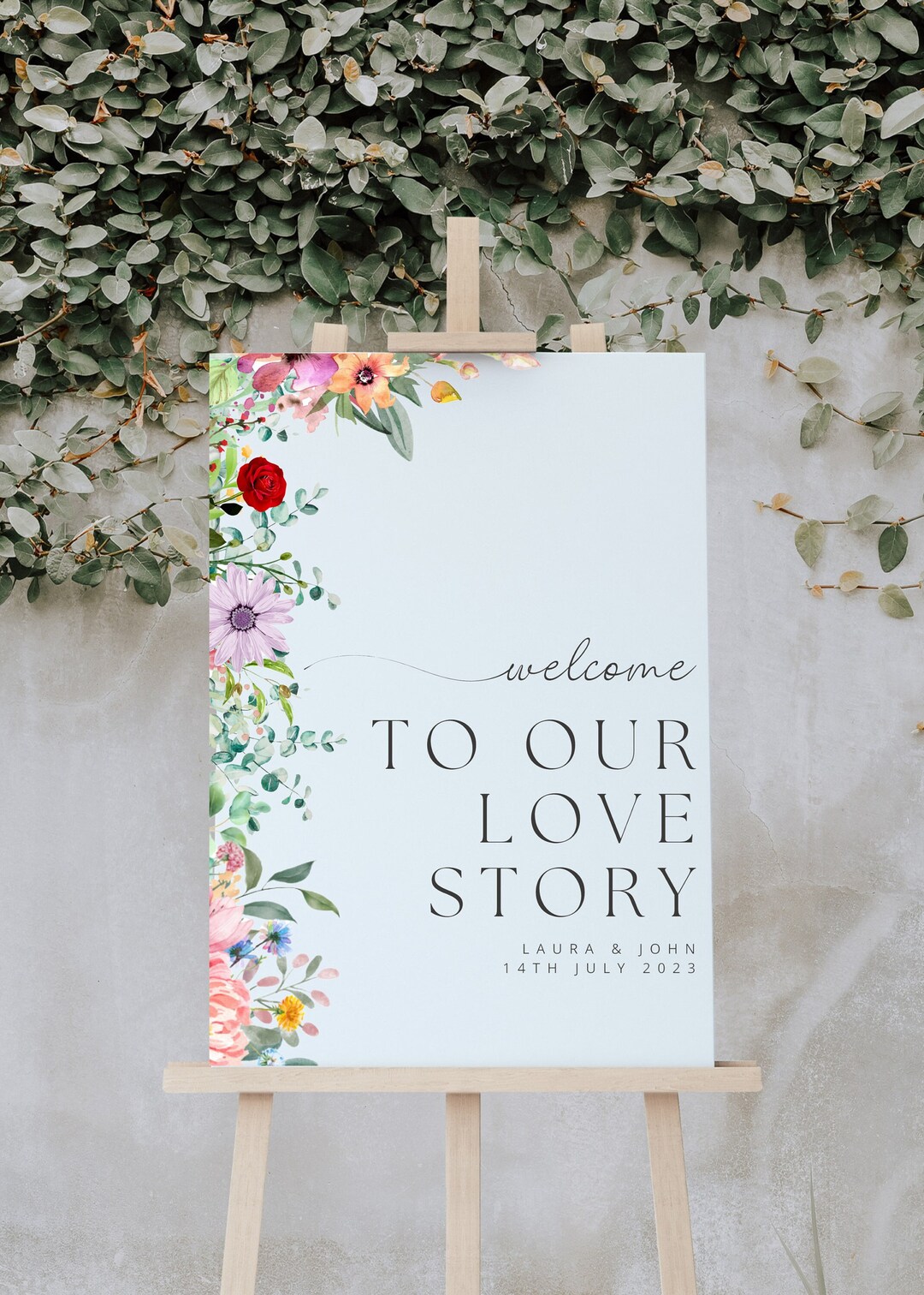 Wedding Welcome Sign Watercolour Wedding Welcome Sign Floral - Etsy