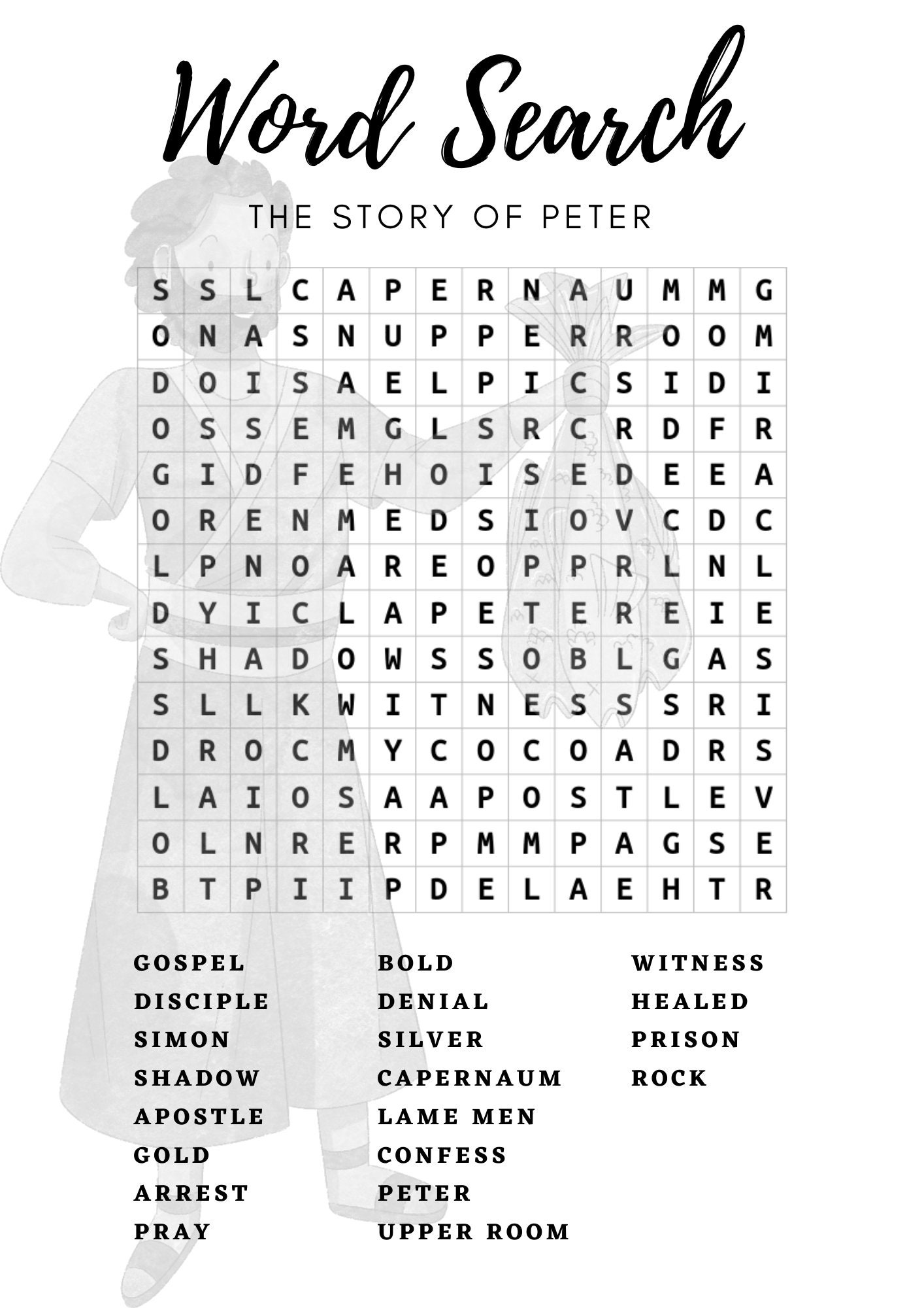 Sunday School Word Search Printable Worksheet - Etsy