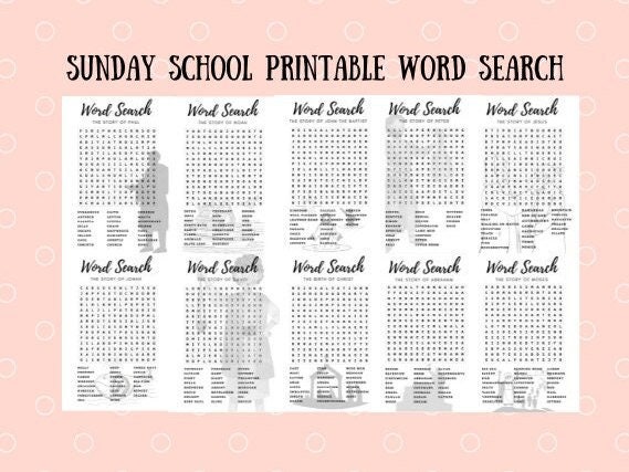 Sunday School Word Search Printable Worksheet - Etsy