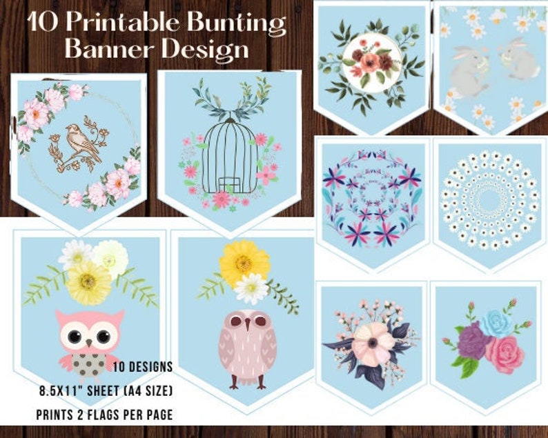 Printable Bunting Banner Design in Blue for Decoration - Etsy