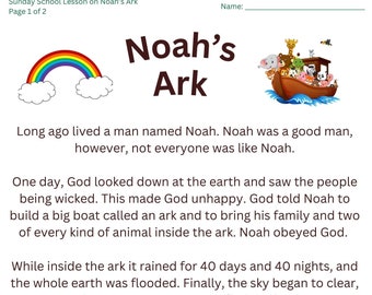 Noah's Ark Bible Lesson Activities Catholic Christian Sunday School ...