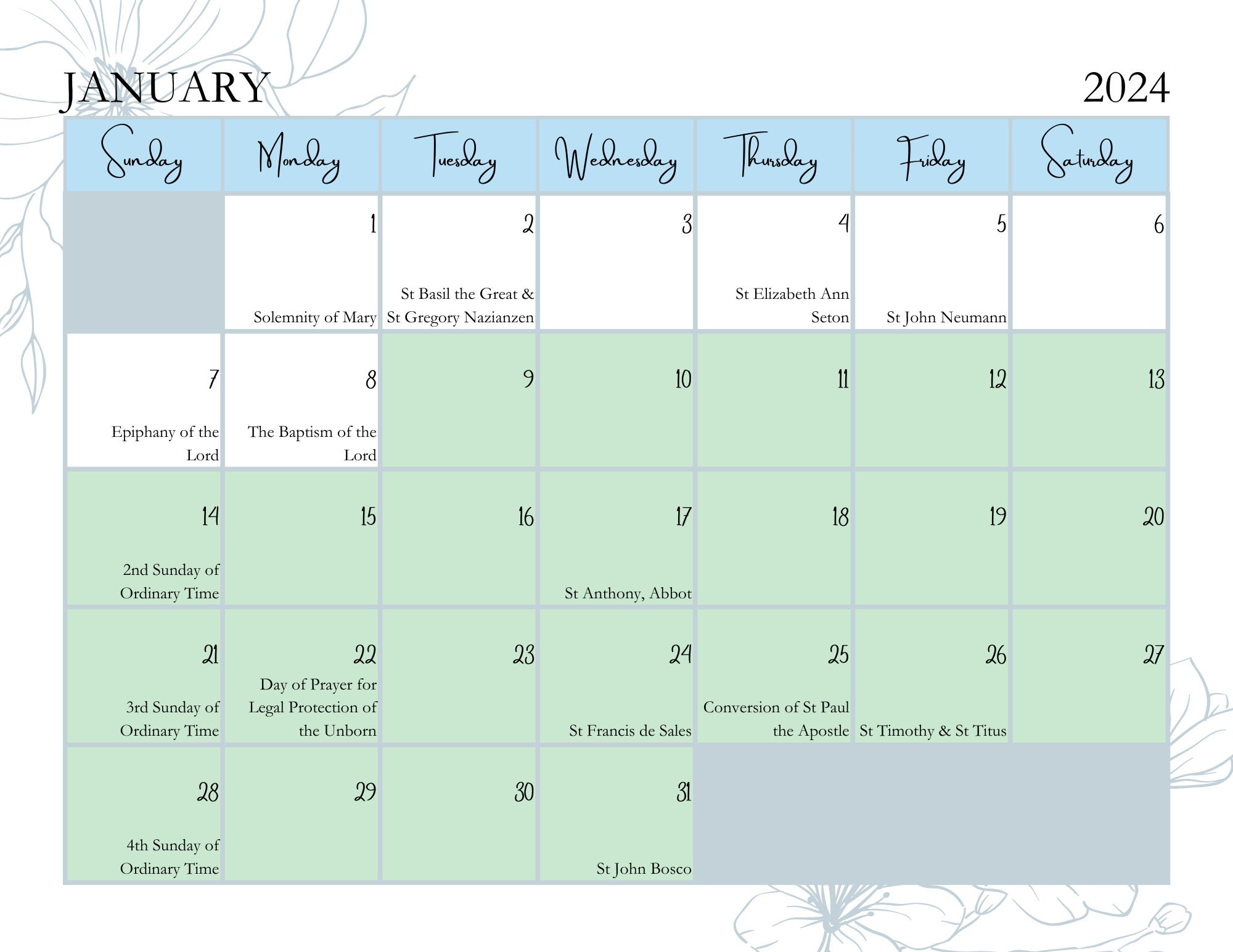 Digital 2024 Liturgical Calendar - Etsy