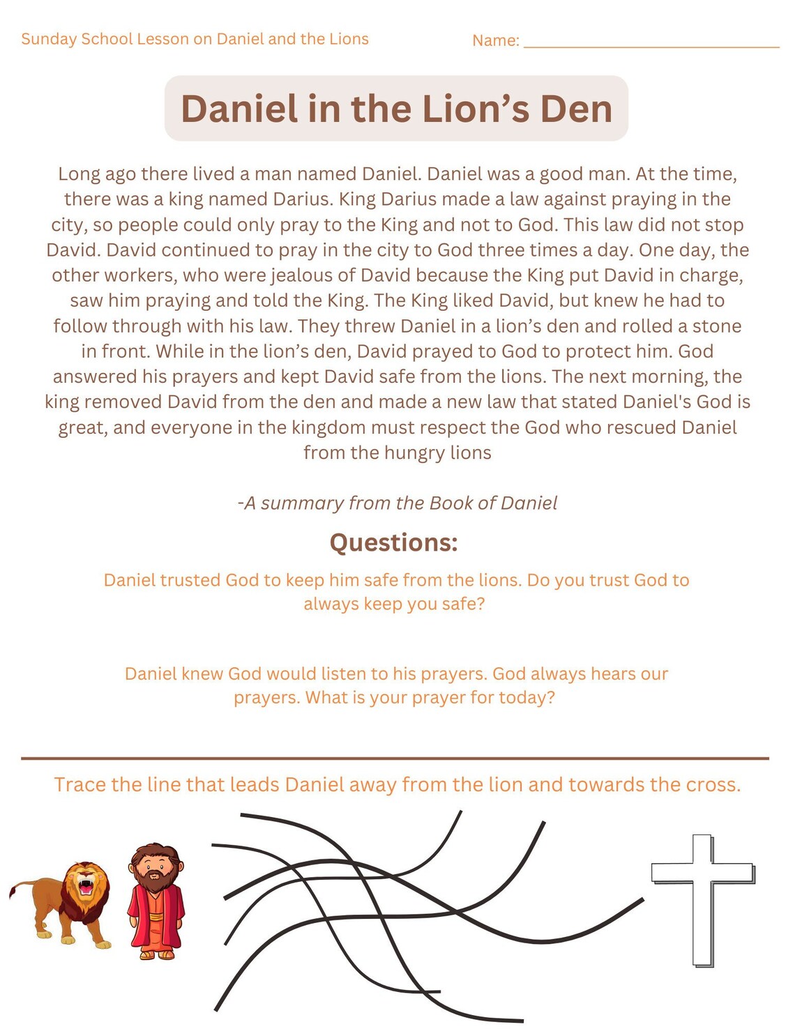 Sunday School Lesson on Daniel and the Lions - Etsy