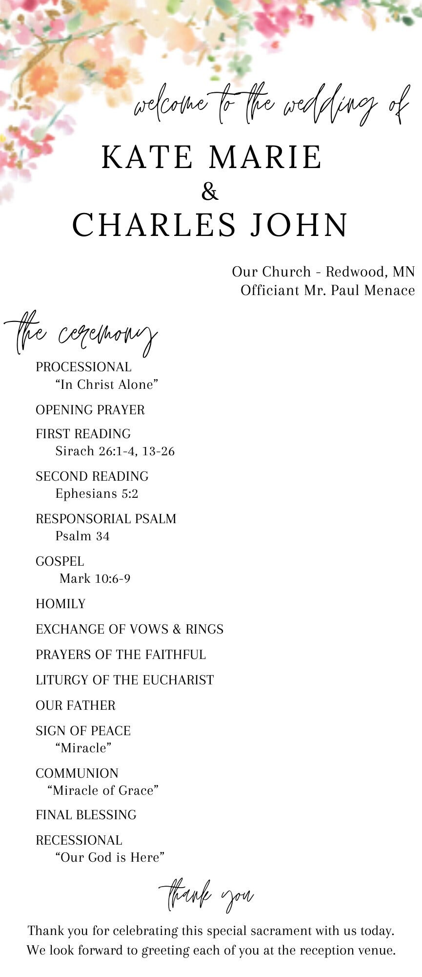 Catholic Wedding Program - Etsy