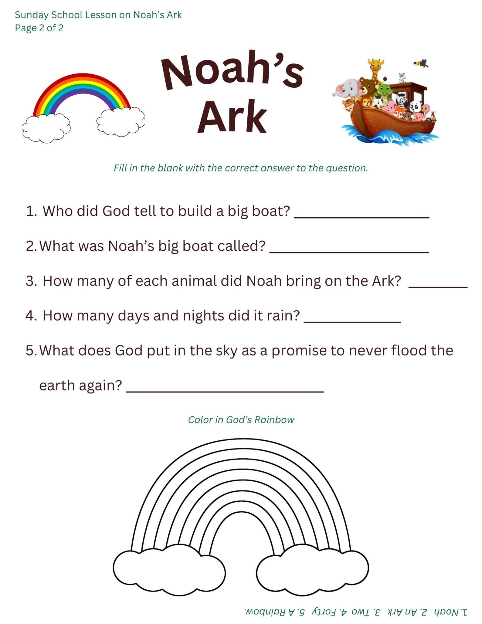 Printable Sunday School Lesson on Noah's Ark - Etsy