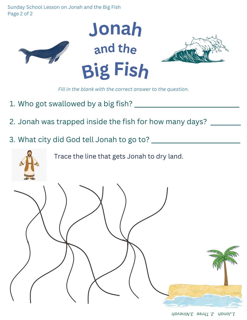Printable Sunday School Lesson on Jonah and the Big Fish - Etsy
