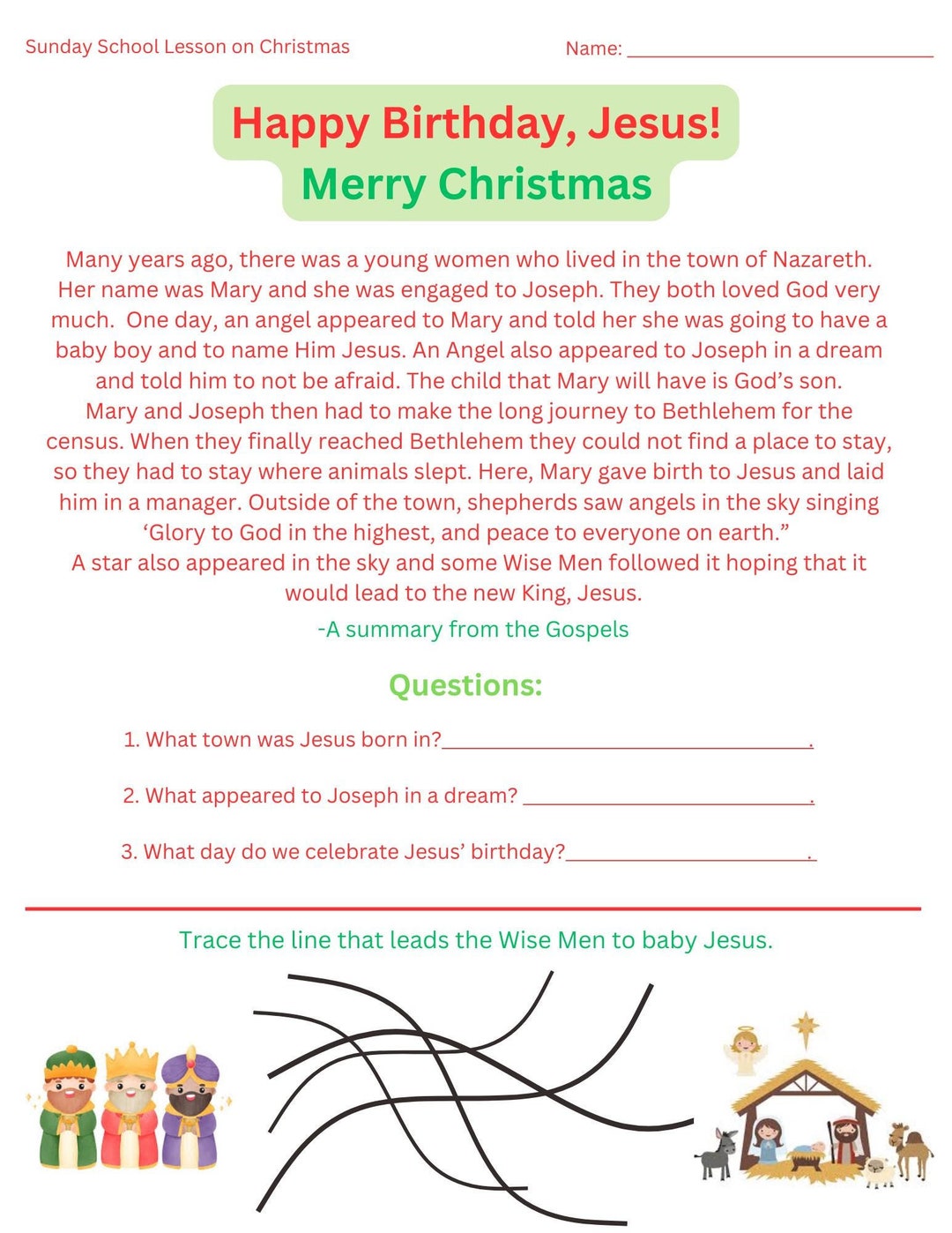 Christmas Sunday School Lesson - Etsy