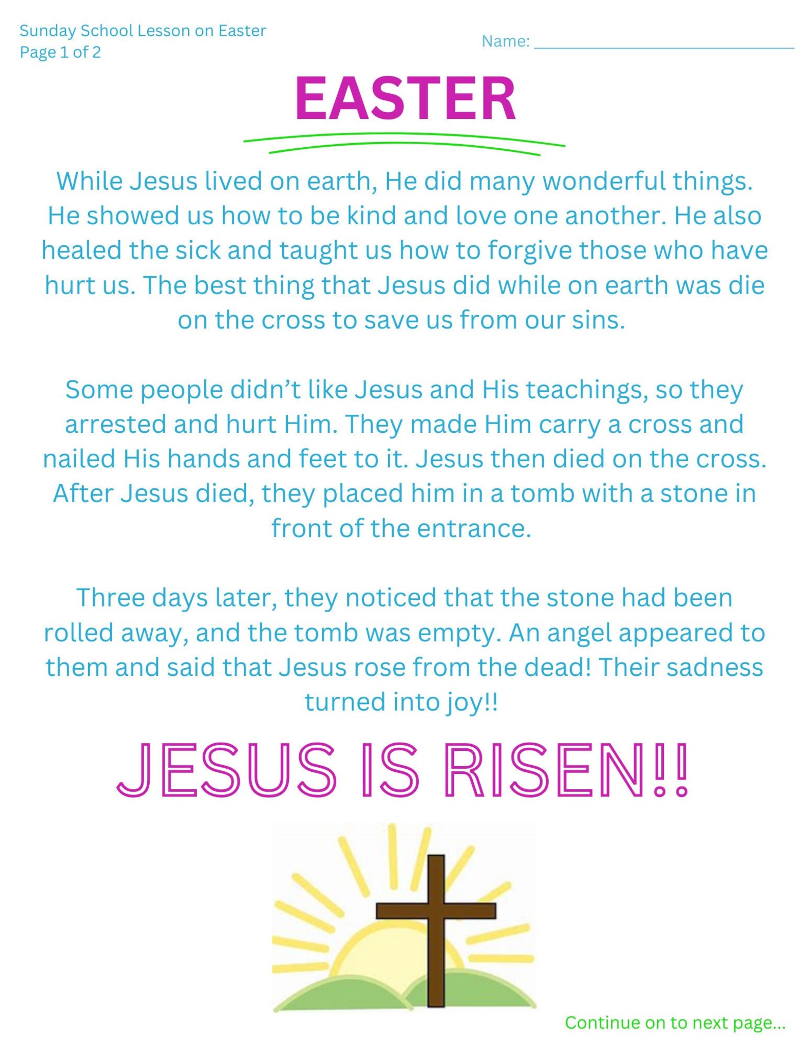Printable Sunday School Lesson for Easter - Etsy