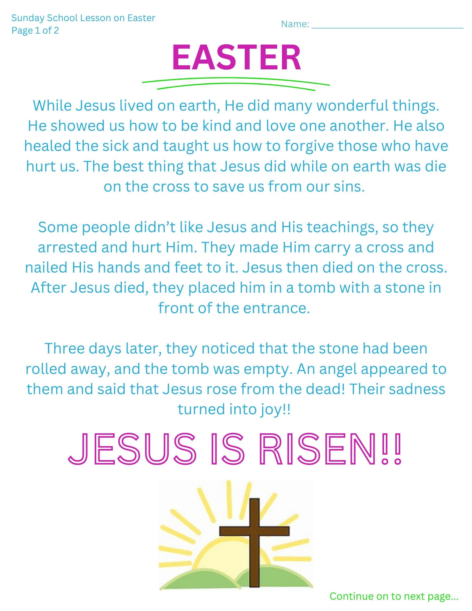 Printable Sunday School Lesson for Easter - Etsy
