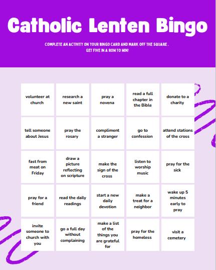 Catholic Lenten Bingo - Etsy