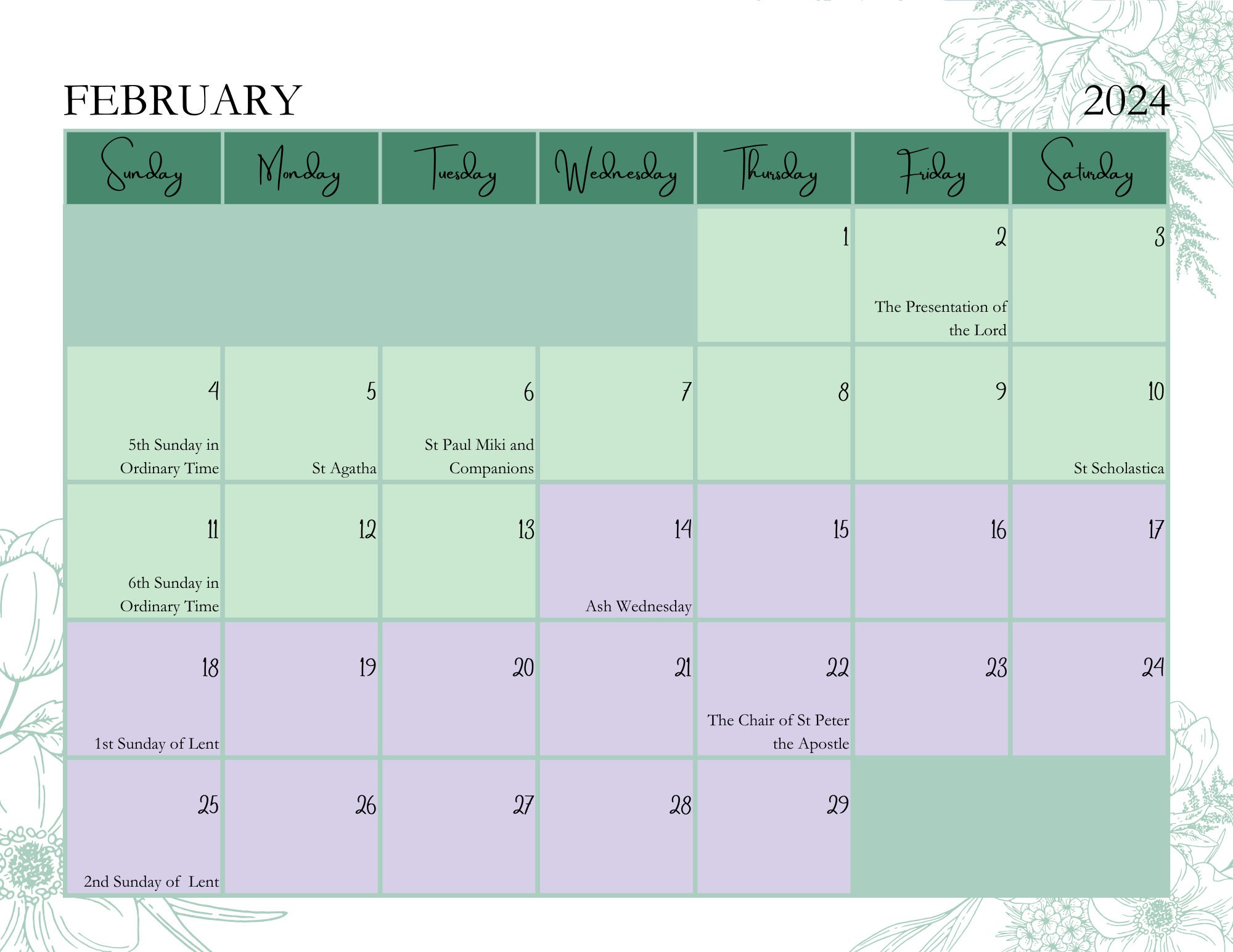 Digital 2024 Liturgical Calendar - Etsy