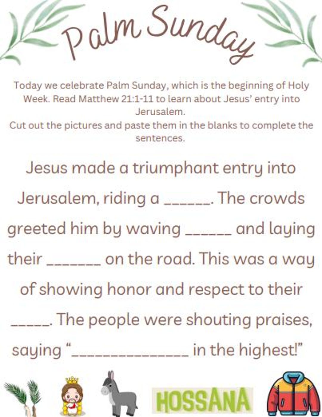 Sunday School Lesson on Palm Sunday - Etsy UK