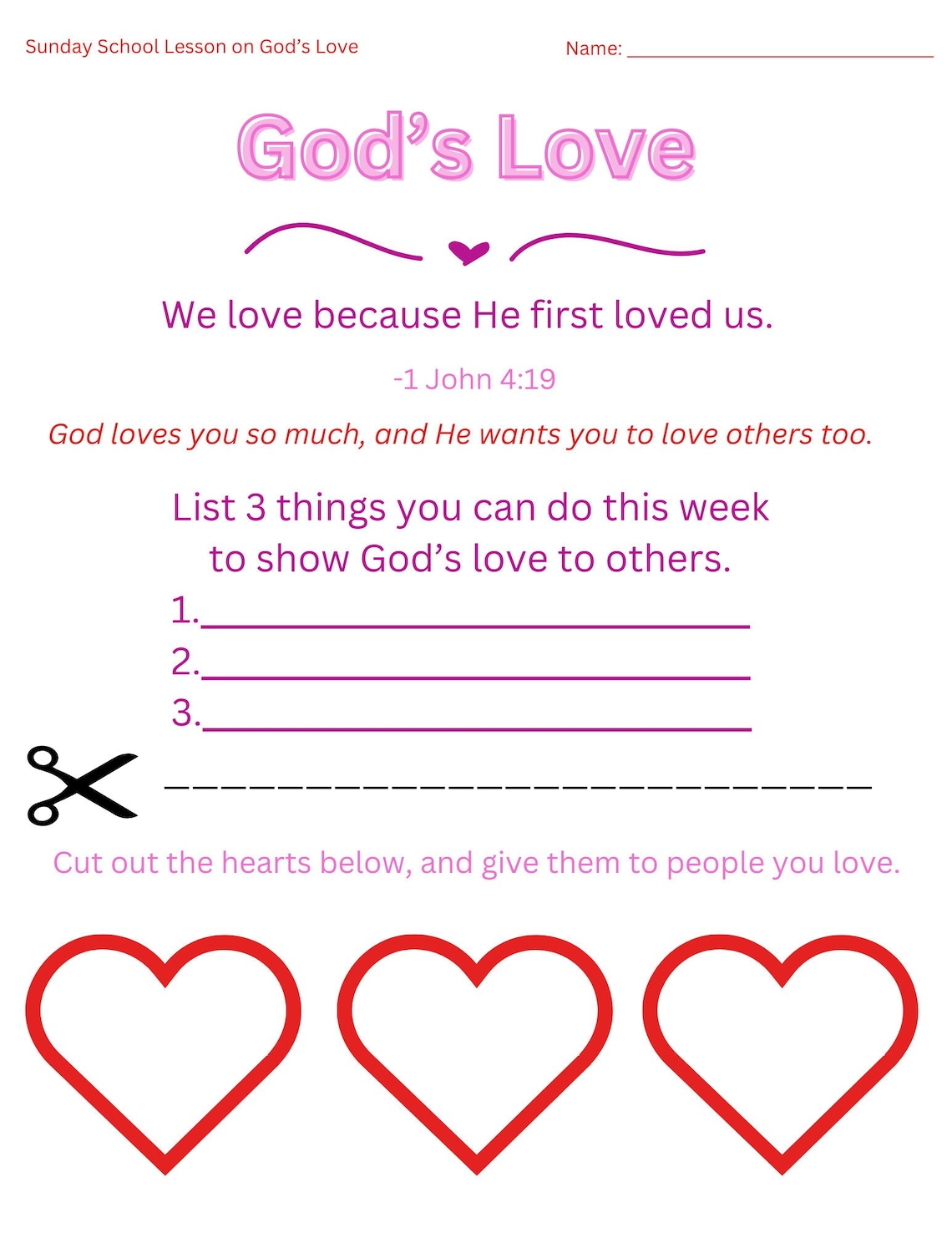 Printable Sunday School Lesson on God's Love - Etsy