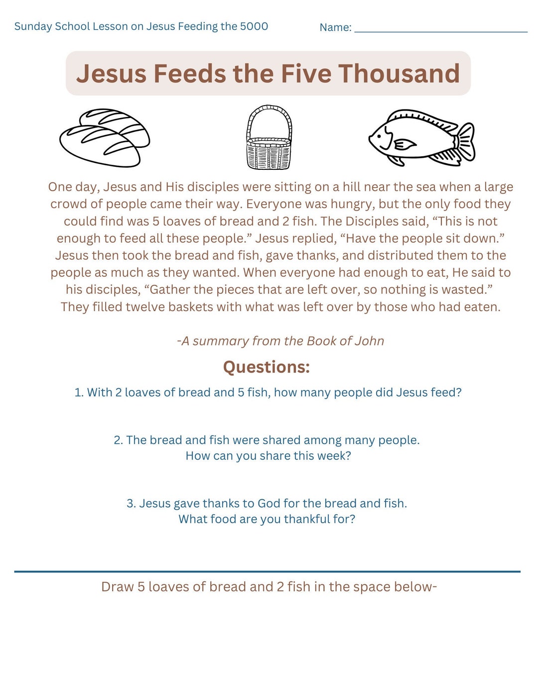 Printable Sunday School Lesson on Jesus Feeding the 5000 - Etsy