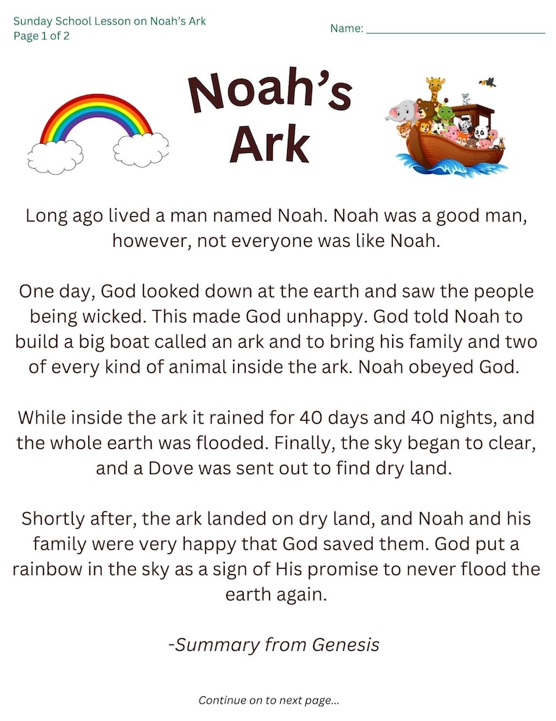 Printable Sunday School Lesson on Noah's Ark - Etsy