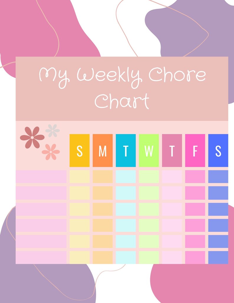 Weekly Chore Chart for Children - Etsy