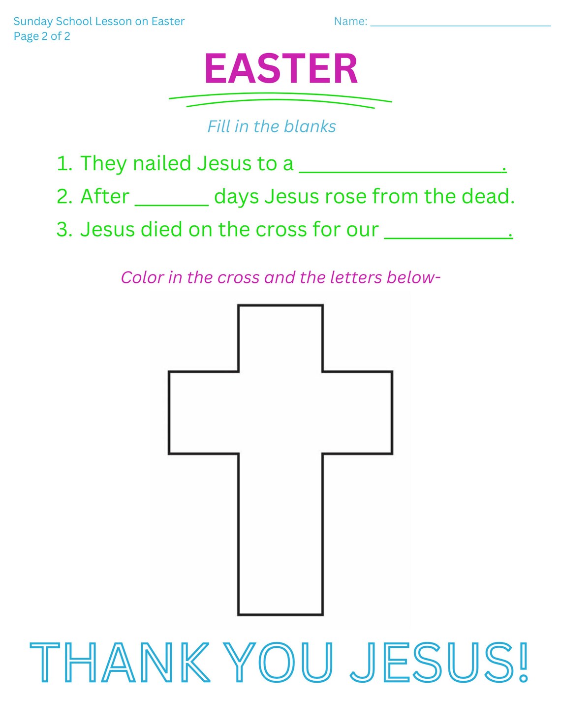 Printable Sunday School Lesson for Easter - Etsy