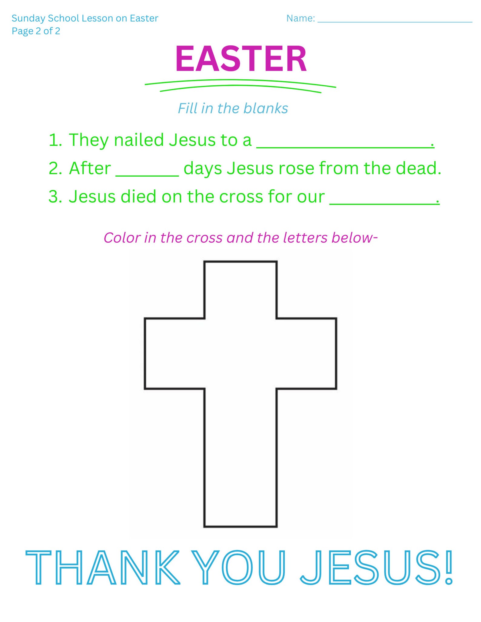Printable Sunday School Lesson for Easter - Etsy