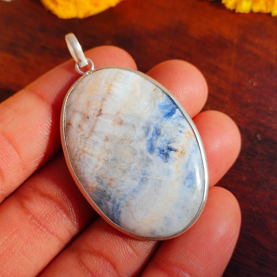 Blue Scheelite Pendant, 925 Sterling Silver Pendant, Handmade Pendant ...