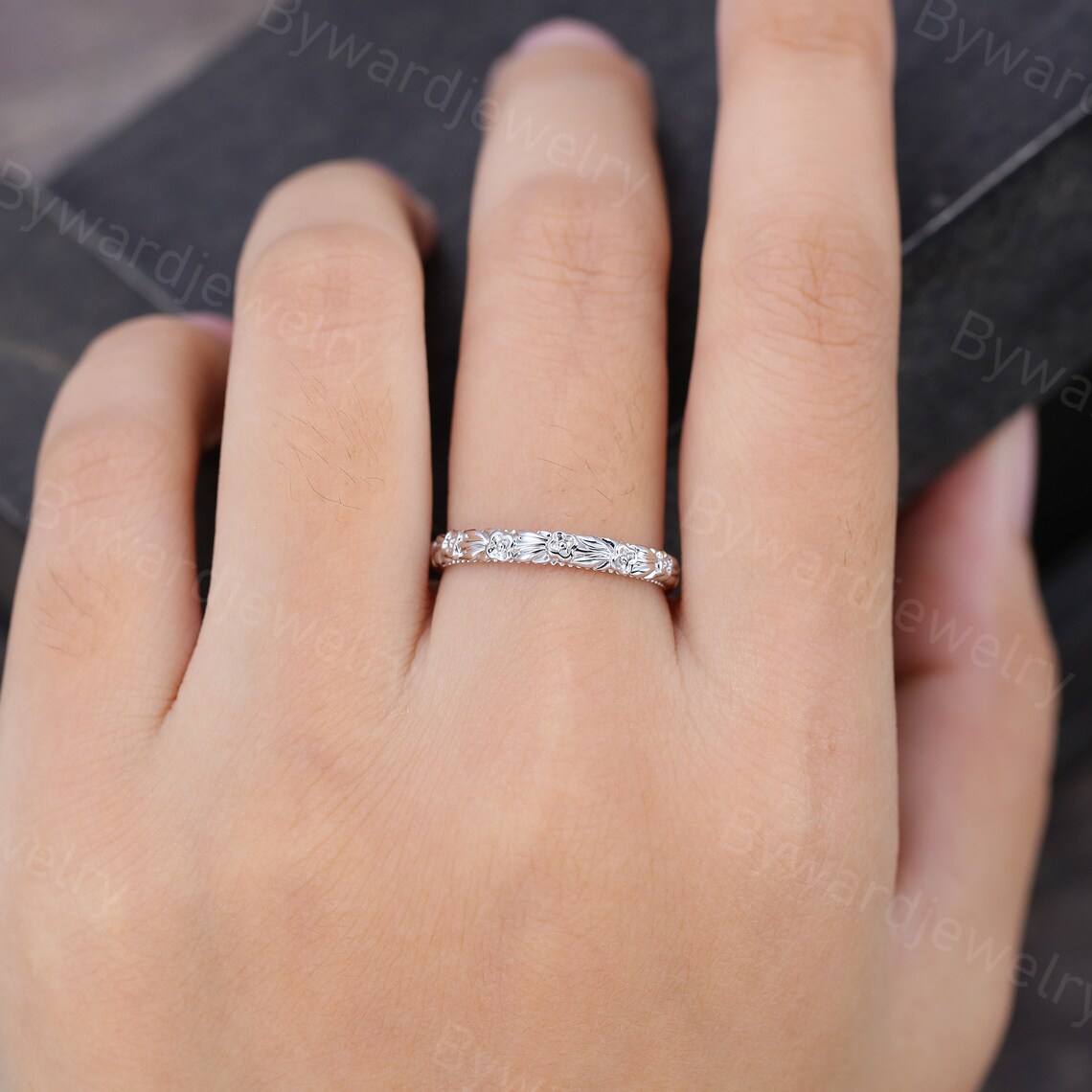 Unique White Gold Wedding Band Delicate Plain Gold Filigree - Etsy