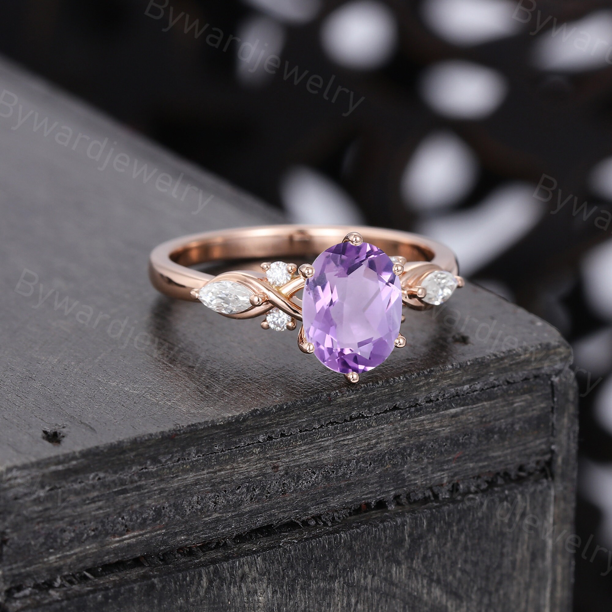 Oval Cut Amethyst Engagement Ring Unique Rose Gold Engagement - Etsy