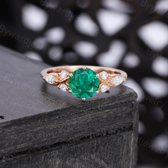 Vintage Emerald Engagement Ring Unique Rose Gold Cluster - Etsy