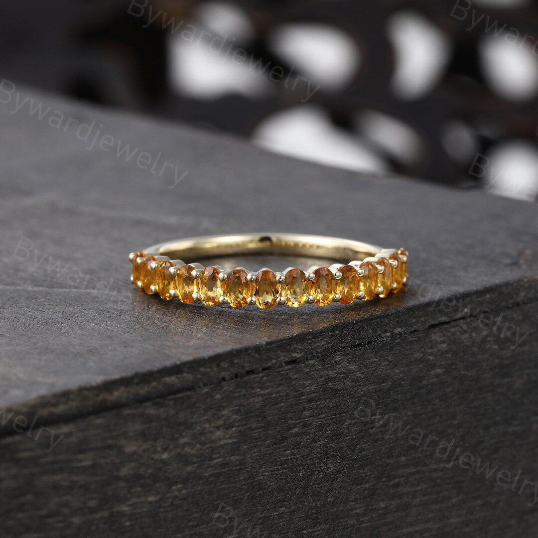 Oval Cut Citrine Wedding Band Unique Yellow Gold Wedding Band Woman ...