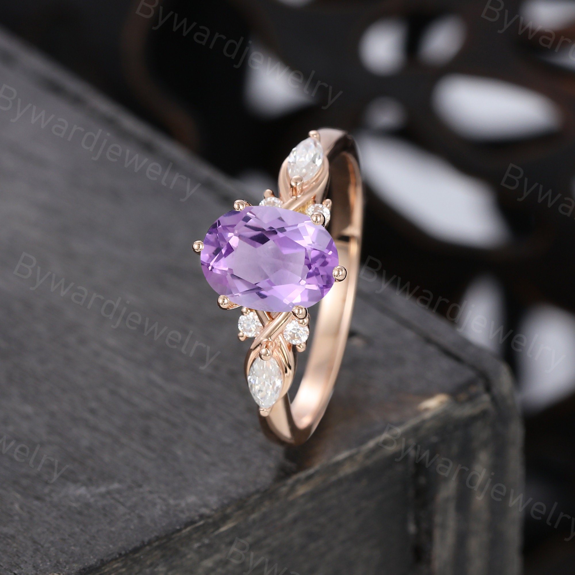 Oval Cut Amethyst Engagement Ring Unique Rose Gold Engagement - Etsy