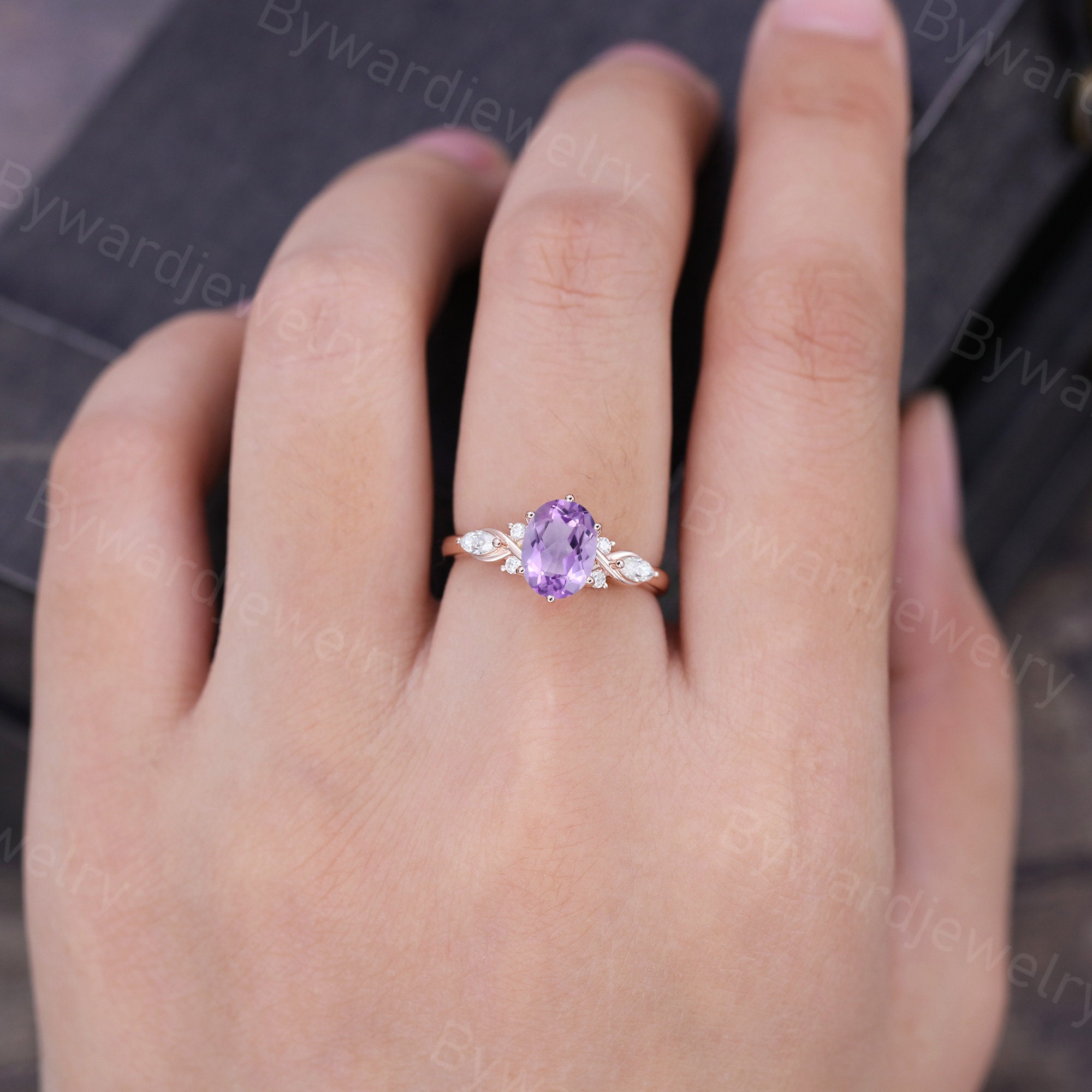 Oval Cut Amethyst Engagement Ring Unique Rose Gold Engagement - Etsy