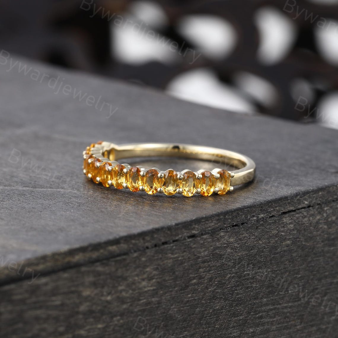 Oval Cut Citrine Wedding Band Unique Yellow Gold Wedding Band Woman ...