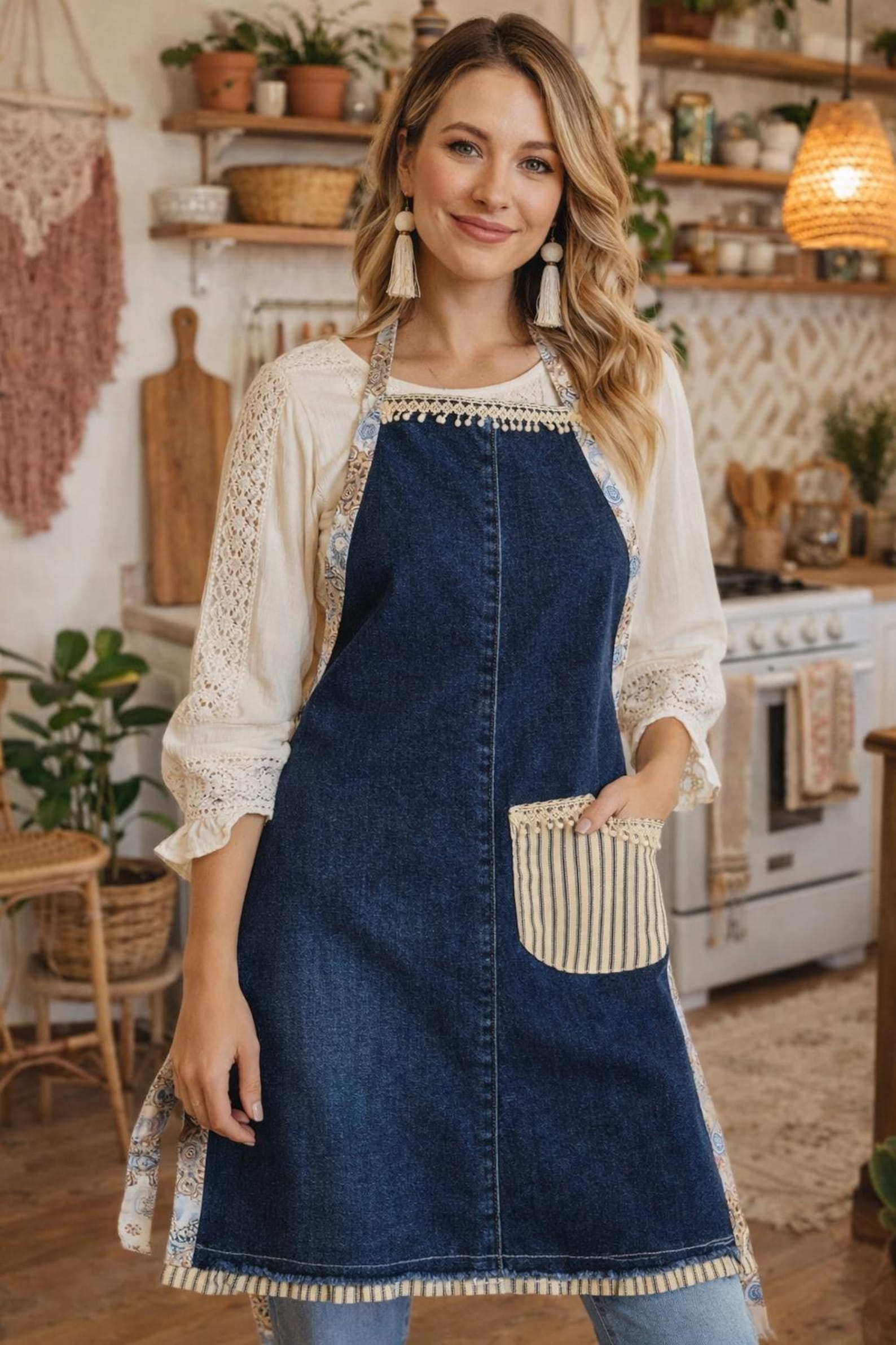 The Homestead Blues Upcycled Apron, Provence Paisley Pinafore Apron - Etsy