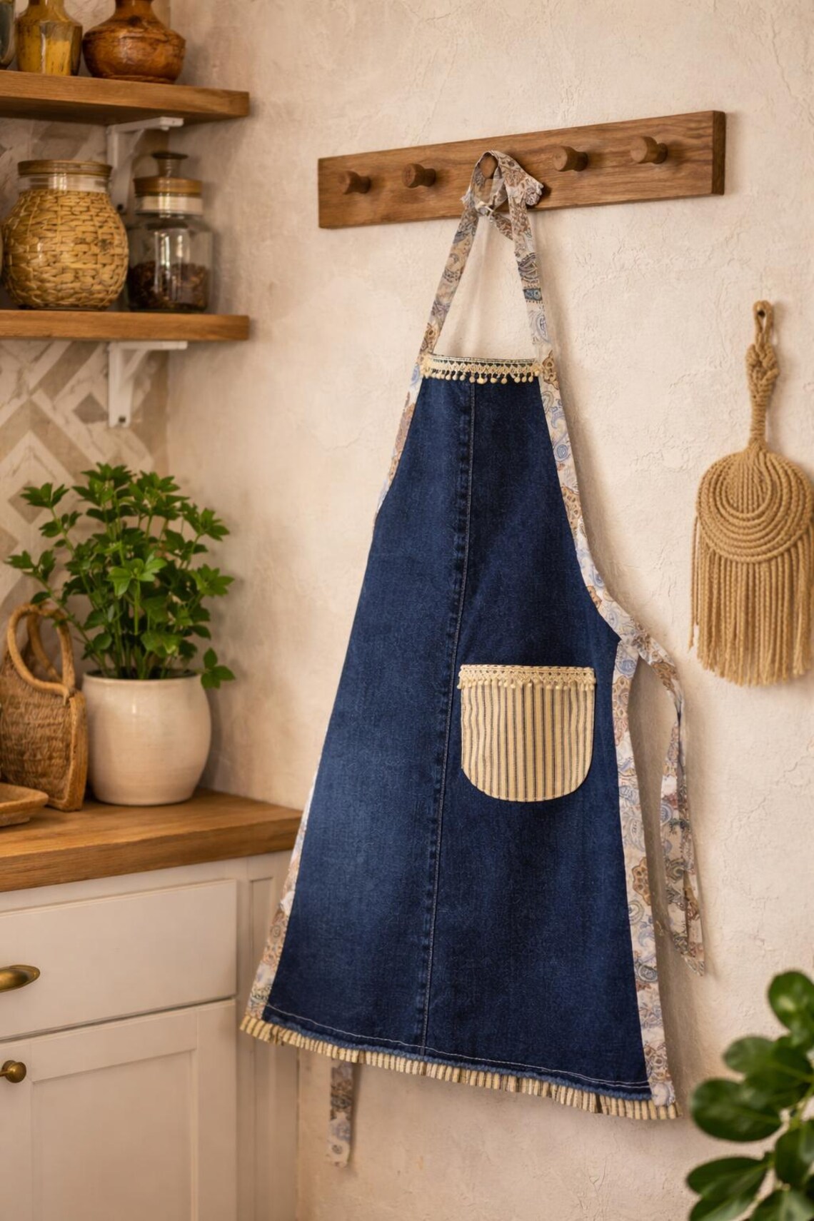 The Homestead Blues Upcycled Apron, Provence Paisley Pinafore Apron - Etsy