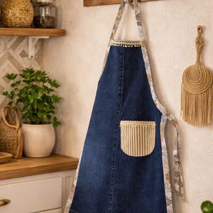 The Homestead Blues Upcycled Apron, Provence Paisley Pinafore Apron - Etsy