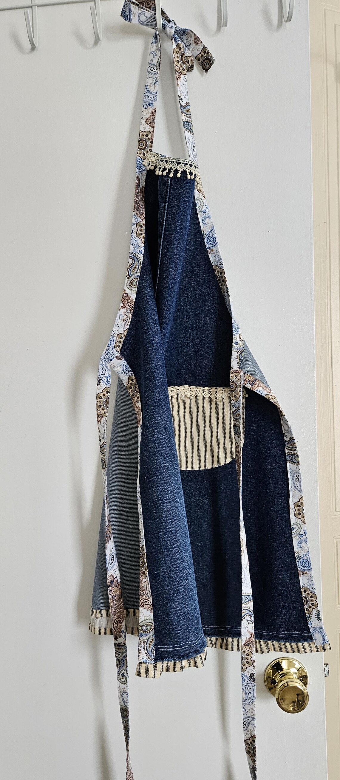 The Homestead Blues Upcycled Apron, Provence Paisley Pinafore Apron - Etsy