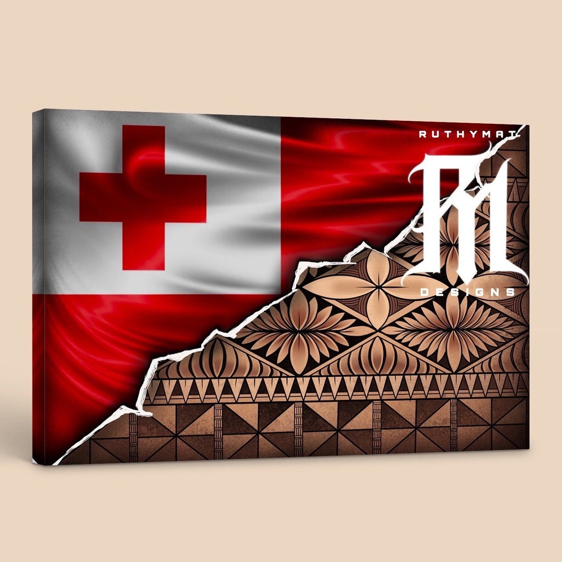 Tongan Flag With Tapa Artwork - Etsy