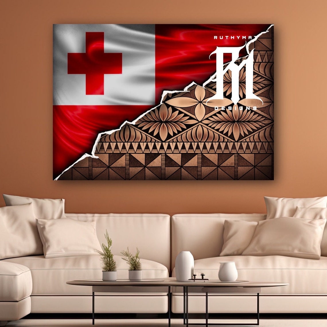 Tongan Flag With Tapa Artwork - Etsy