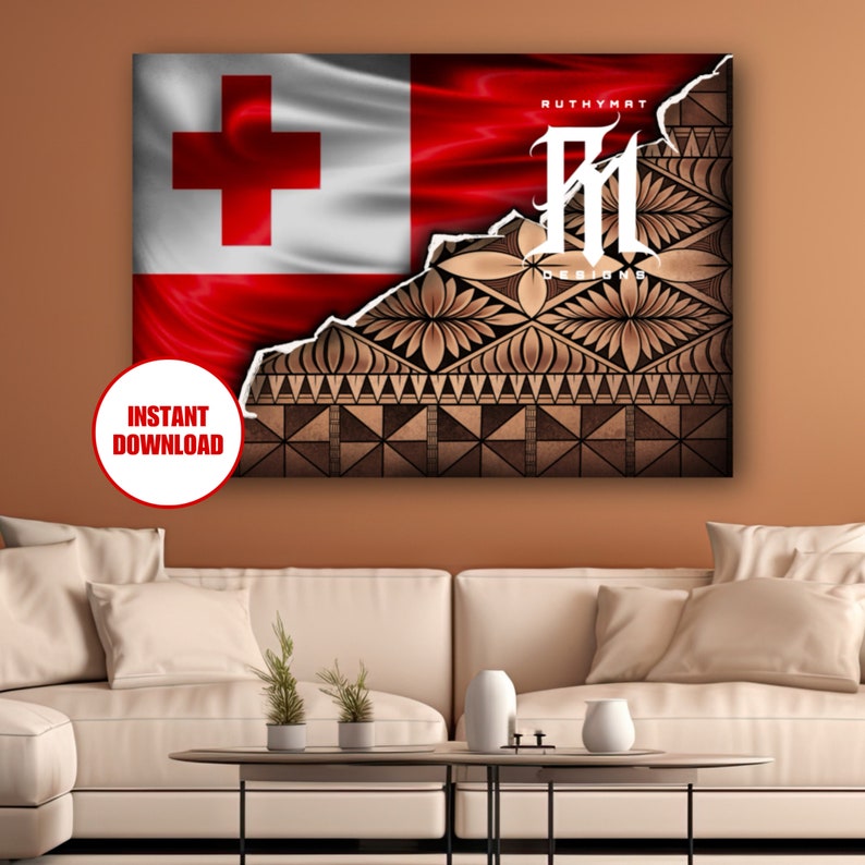 Tongan Flag With Tapa Artwork - Etsy