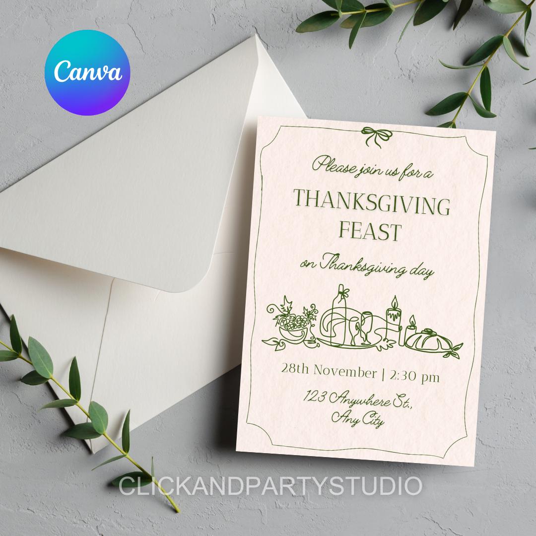 Editable Thanksgiving Feast Invitation: Canva Template (instant ...