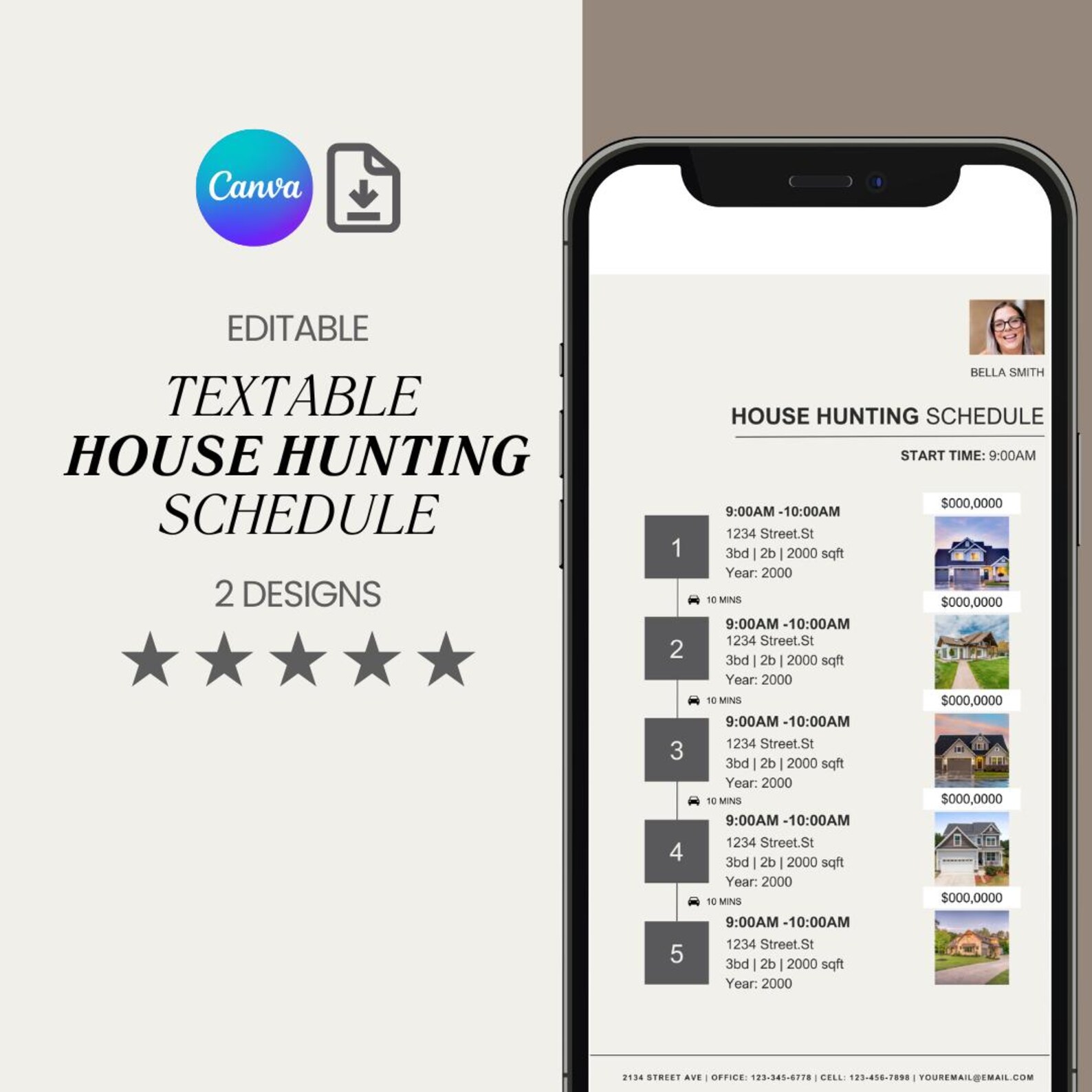 Textable HOUSE HUNTING SCHEDULE, Digital Buyer Showing Schedule, Real ...