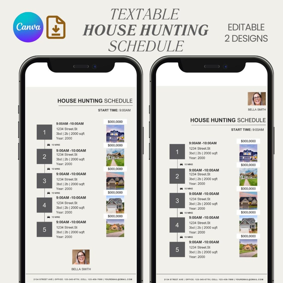 Textable HOUSE HUNTING SCHEDULE, Digital Buyer Showing Schedule, Real ...