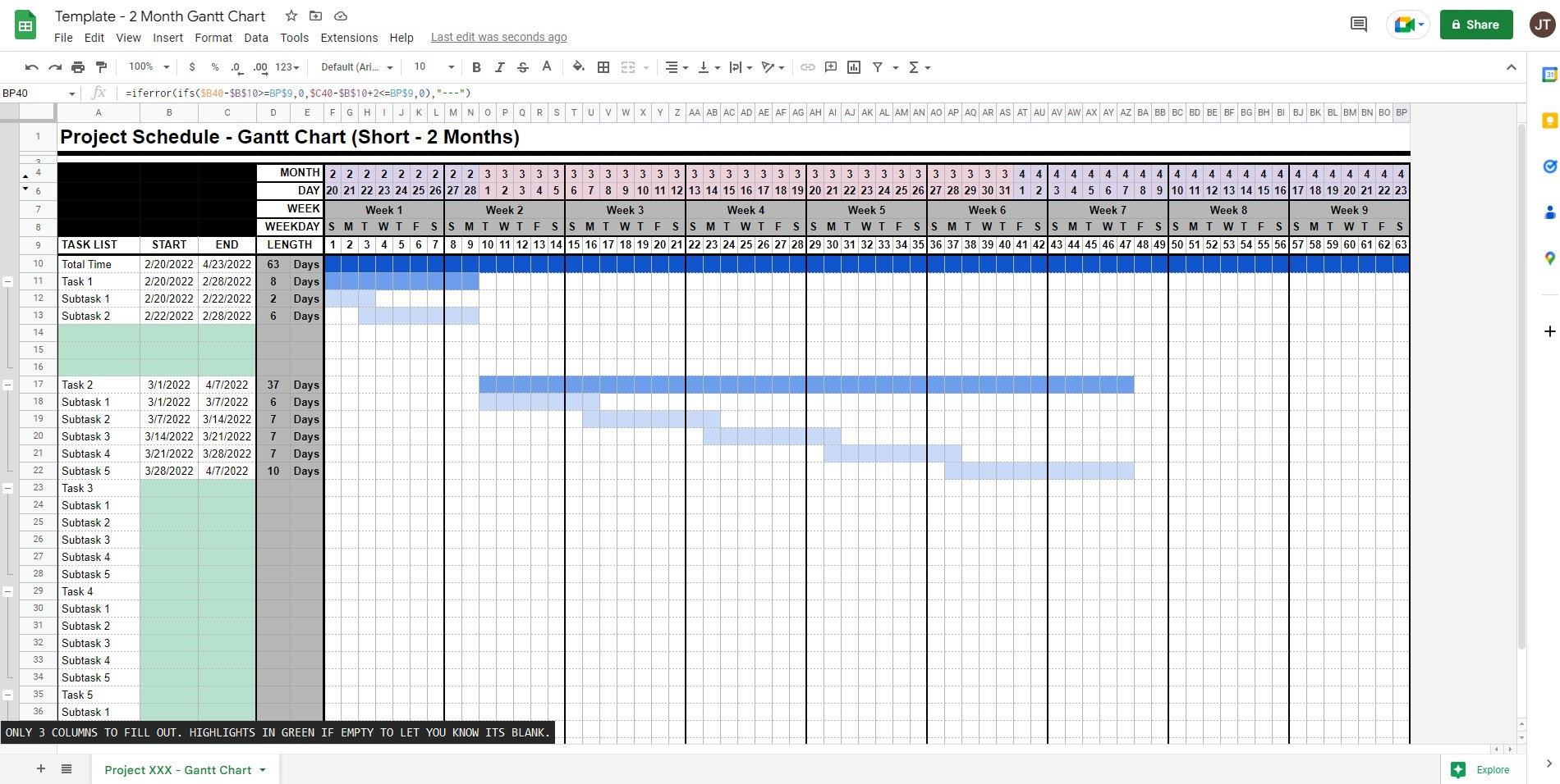 2M-4M-12M Gantt Chart Blue Bars Google Sheets - Etsy