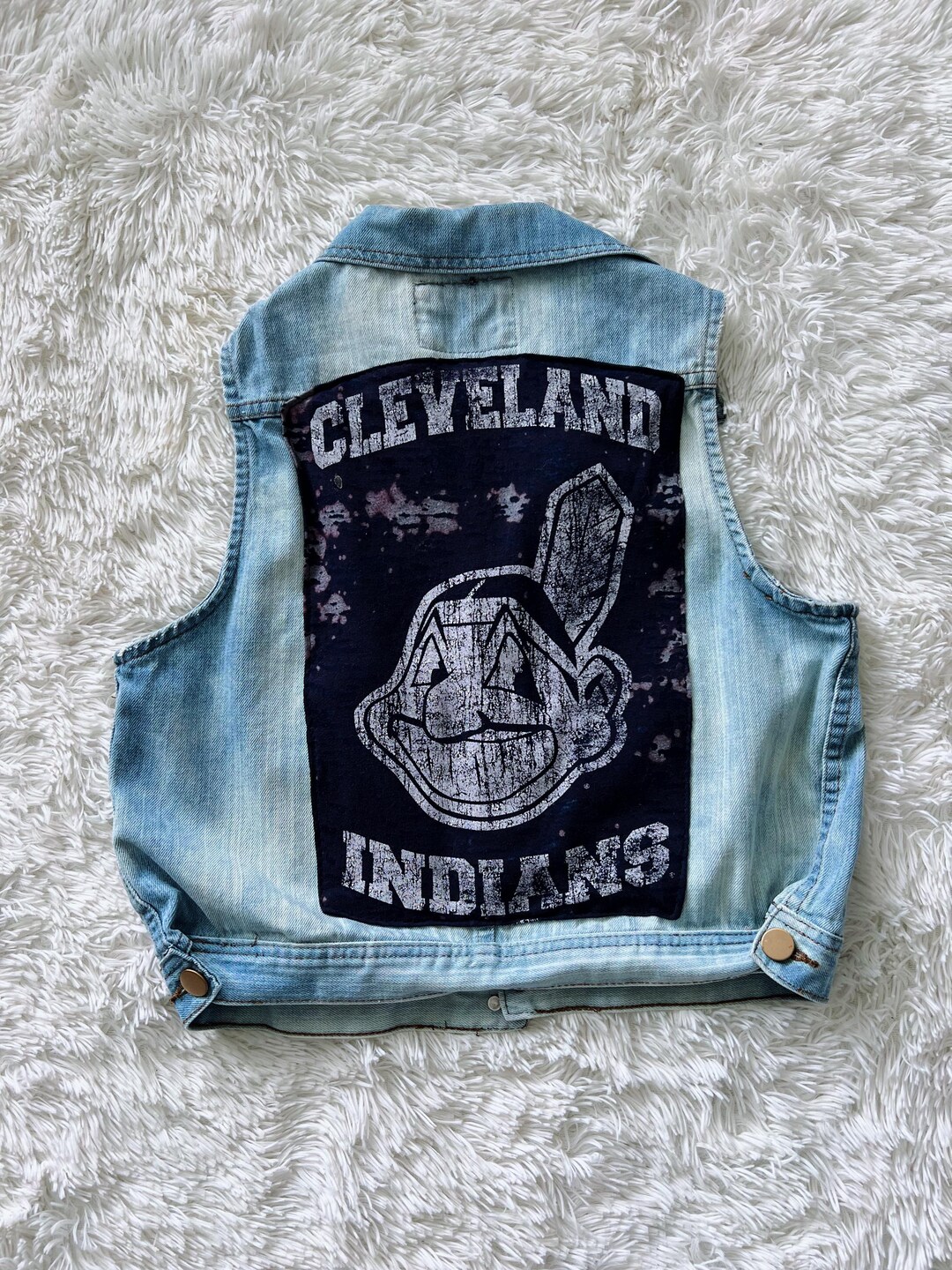 Bleached and Patched Cleveland Baseball Denim Vest - Etsy