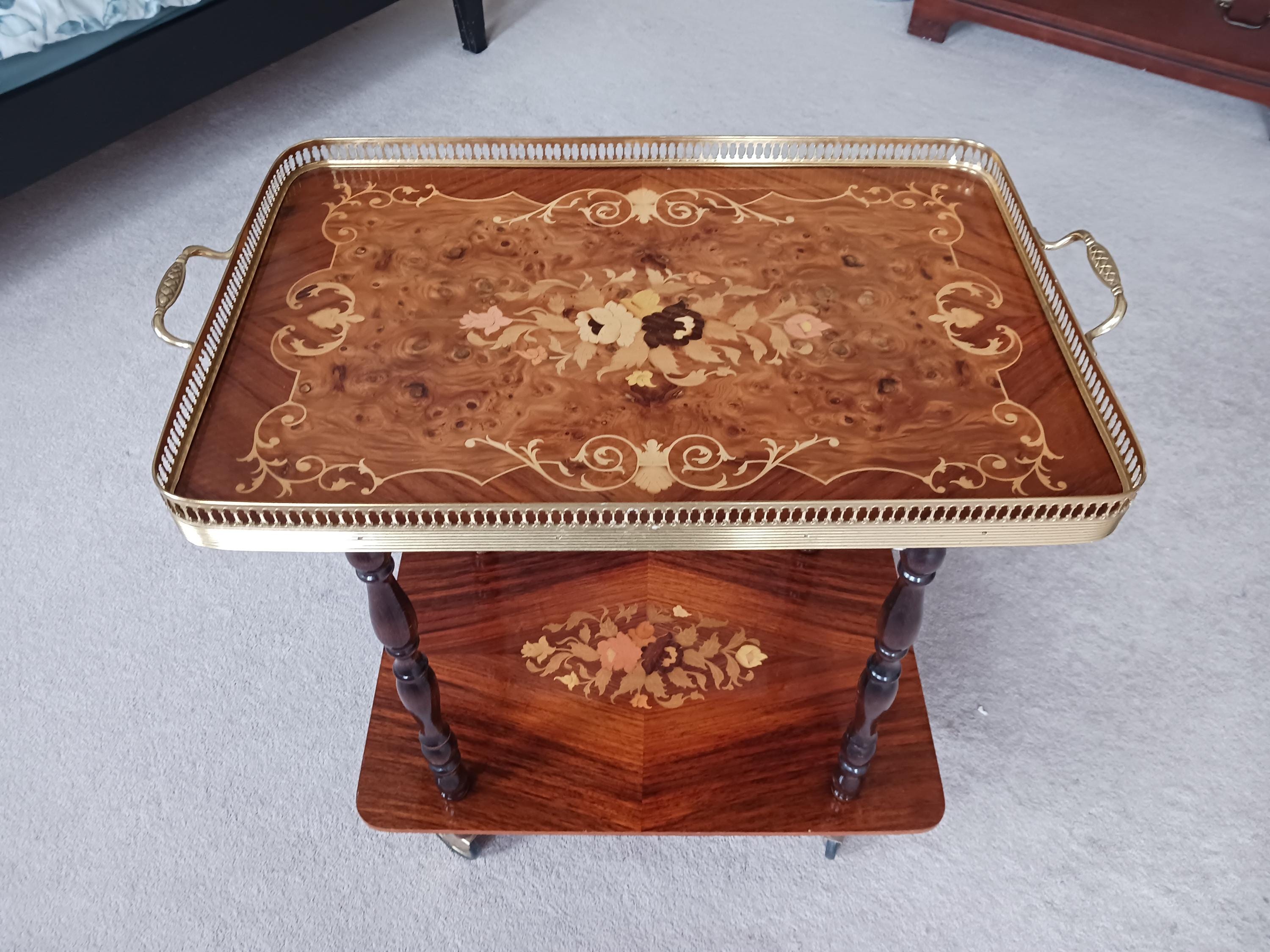 MCM Italian Bar Cart or Tea Cart With Floral Marquetry Inlay and ...