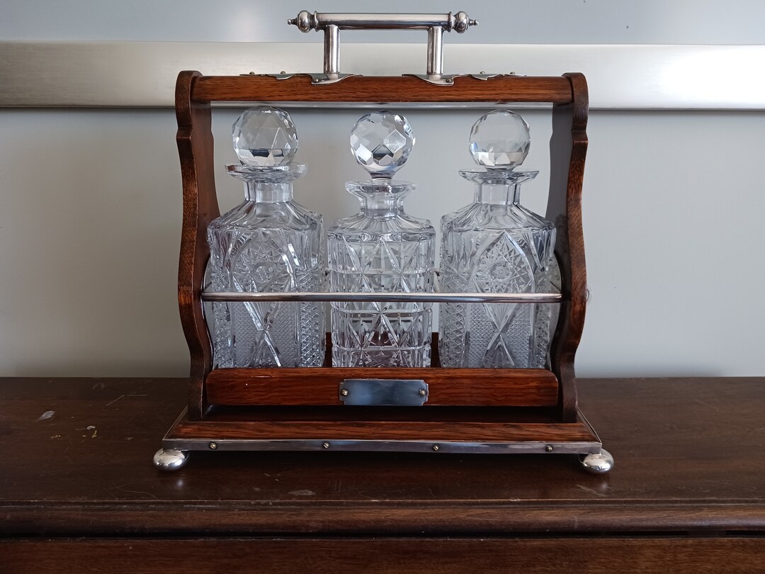 Antique Victorian Tantalus With 3 Lead Crystal Decanters and Key - Etsy