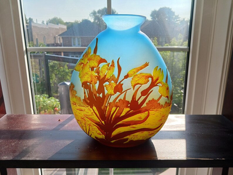 Reproduction Galle Vase W Dragonfly and Flower Design - Etsy