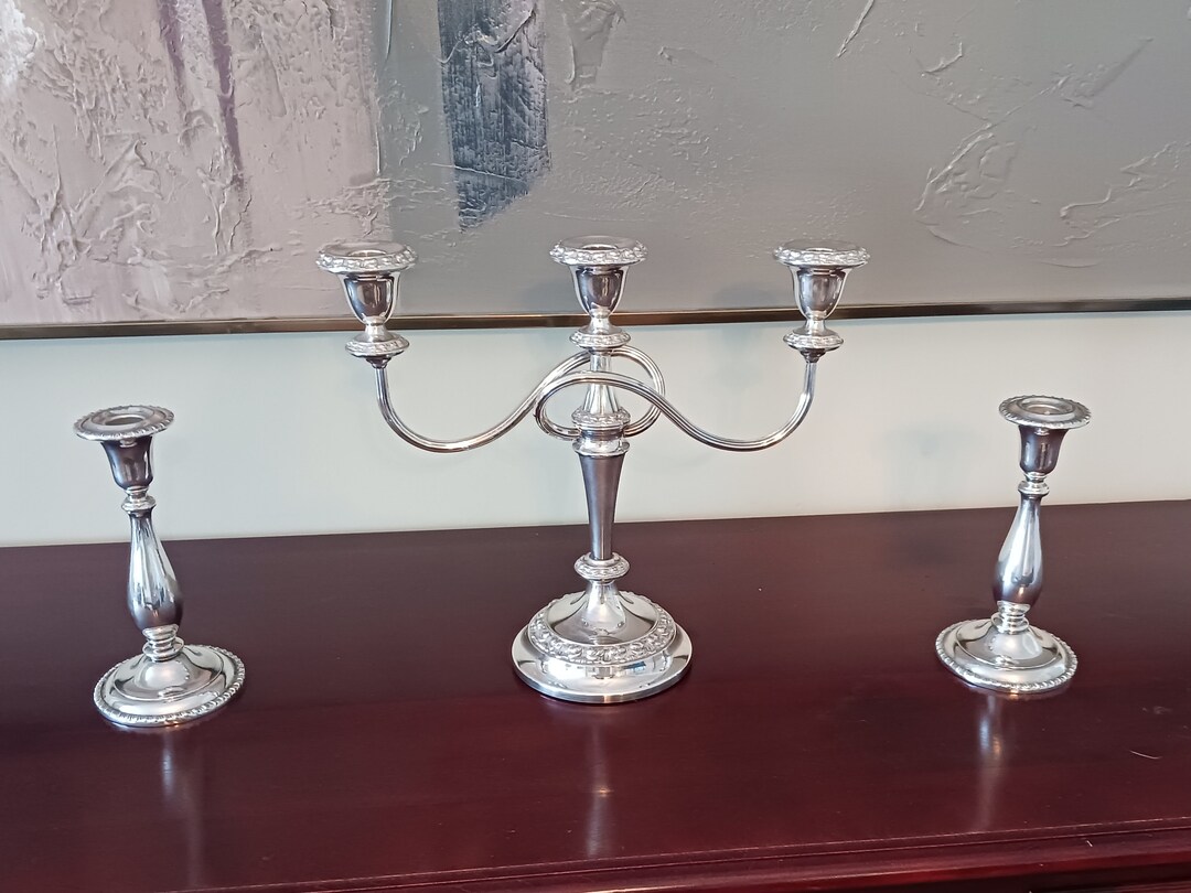 1940s Silverplate Candelabra With Two Candlesticks - Etsy